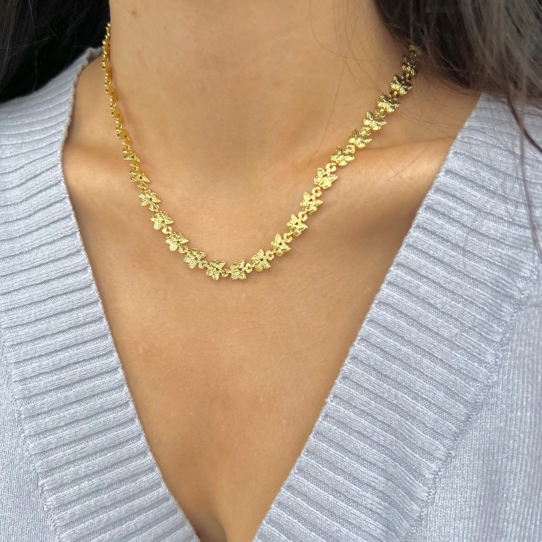 14K Gold Butterfly Chain Necklace, Gold Butterfly Necklace, Gold Chain ...