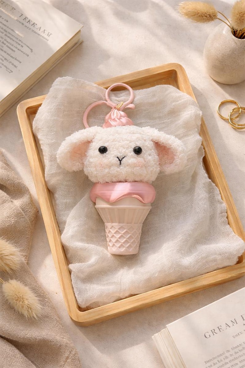 Custom Crochet Animal Keychain – Personalized Ice Cream Plush Bag Charm ...