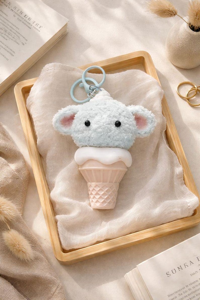 Custom Crochet Animal Keychain – Personalized Ice Cream Plush Bag Charm ...
