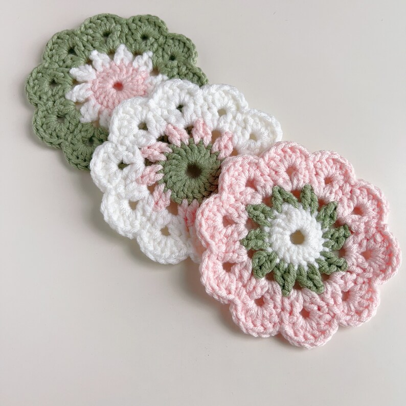 Handmade Crochet Coaster Set, Spring Decor Coasters, Flower Coasters ...