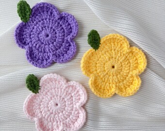 Set of 3 Flower Cotton Crochet Drink Coasters, Spring Nature Decor ...