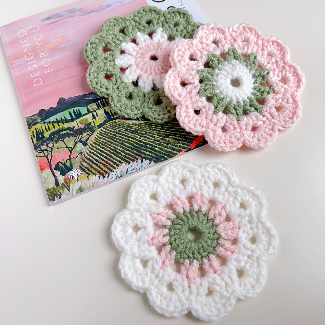 Handmade Crochet Coaster Set, Spring Decor Coasters, Flower Coasters ...