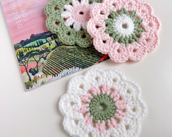 Set of 3 Flower Cotton Crochet Drink Coasters, Spring Nature Decor ...