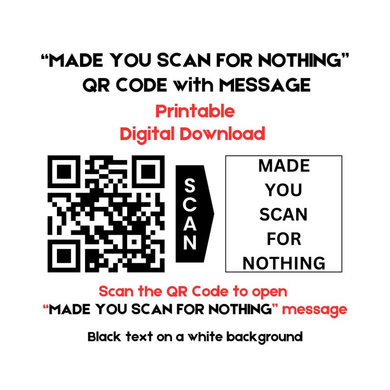 Funny 'made You Scan for Nothing' QR Code - Gag Gift (digital Download ...