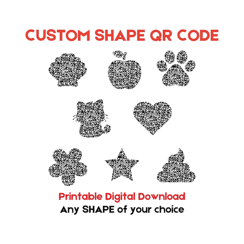 Custom Shape QR Code Printable Personalized Custom-shaped QR Code for Business Events Wedding ...