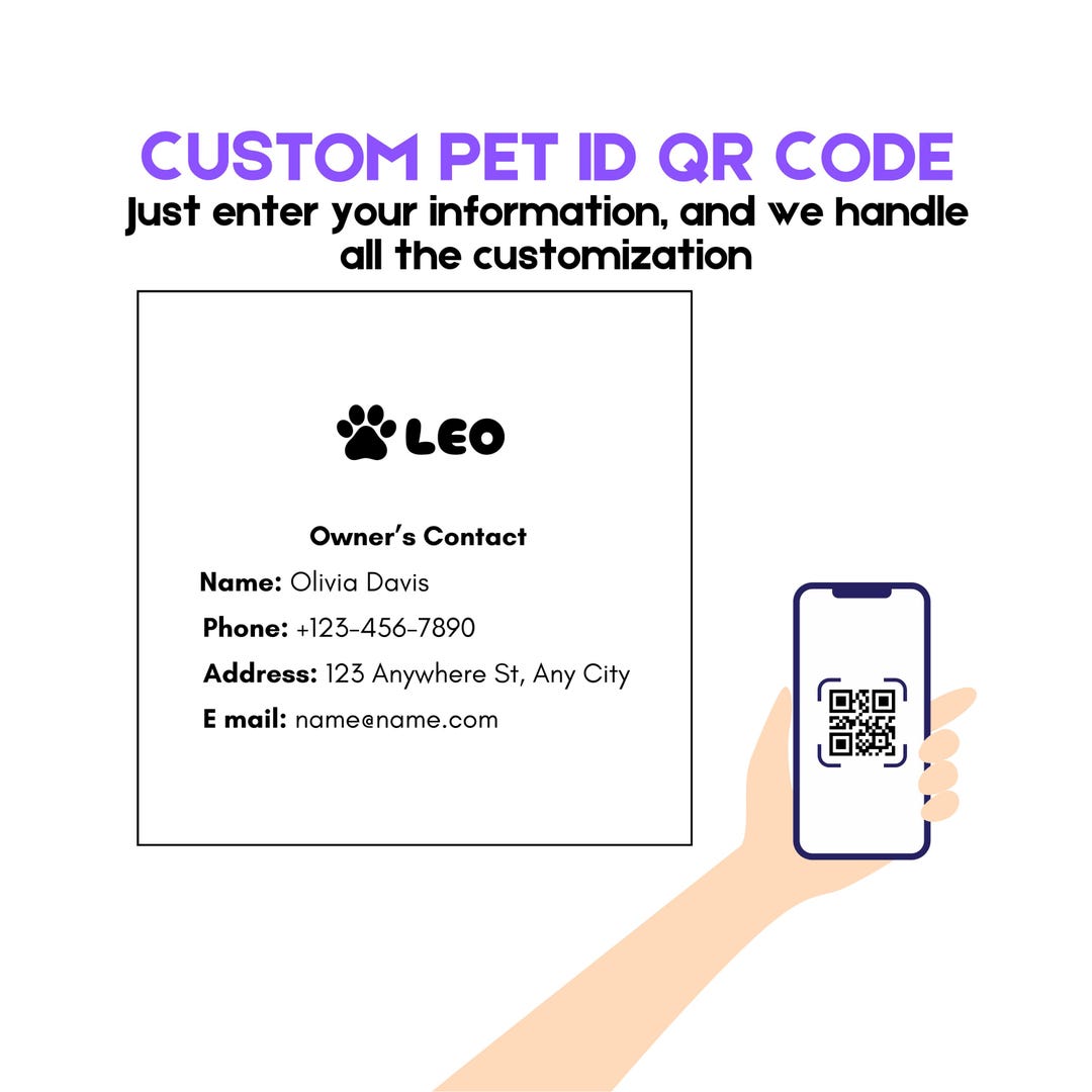 Custom Pet ID QR Code | Personalized Pet Tag | Scannable Pet Id for ...