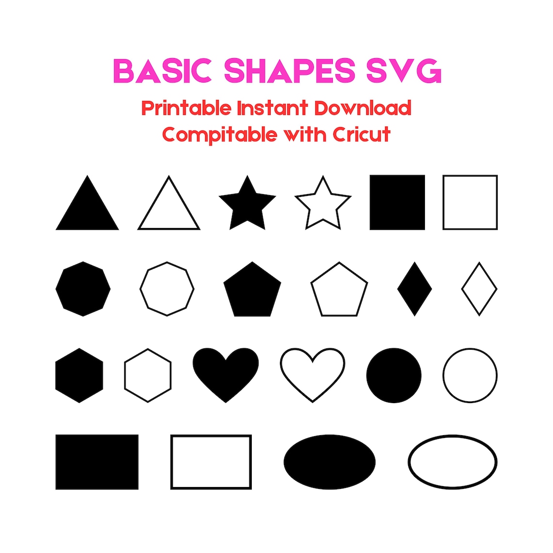 Basic Shapes SVG Collection | 11 Shapes | 22 Geometric Designs | Full ...
