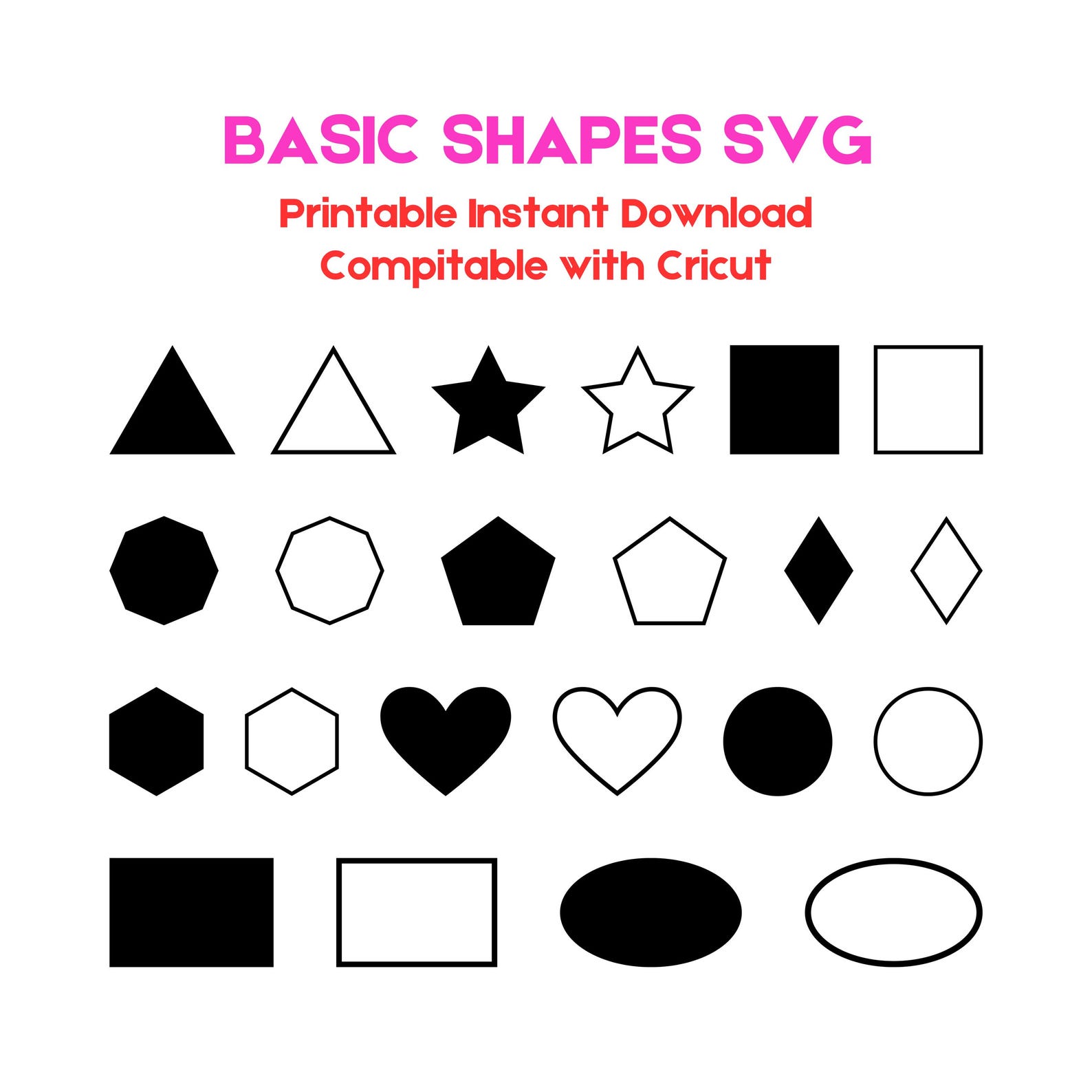 Basic Shapes SVG Collection | 11 Shapes | 22 Geometric Designs | Full ...