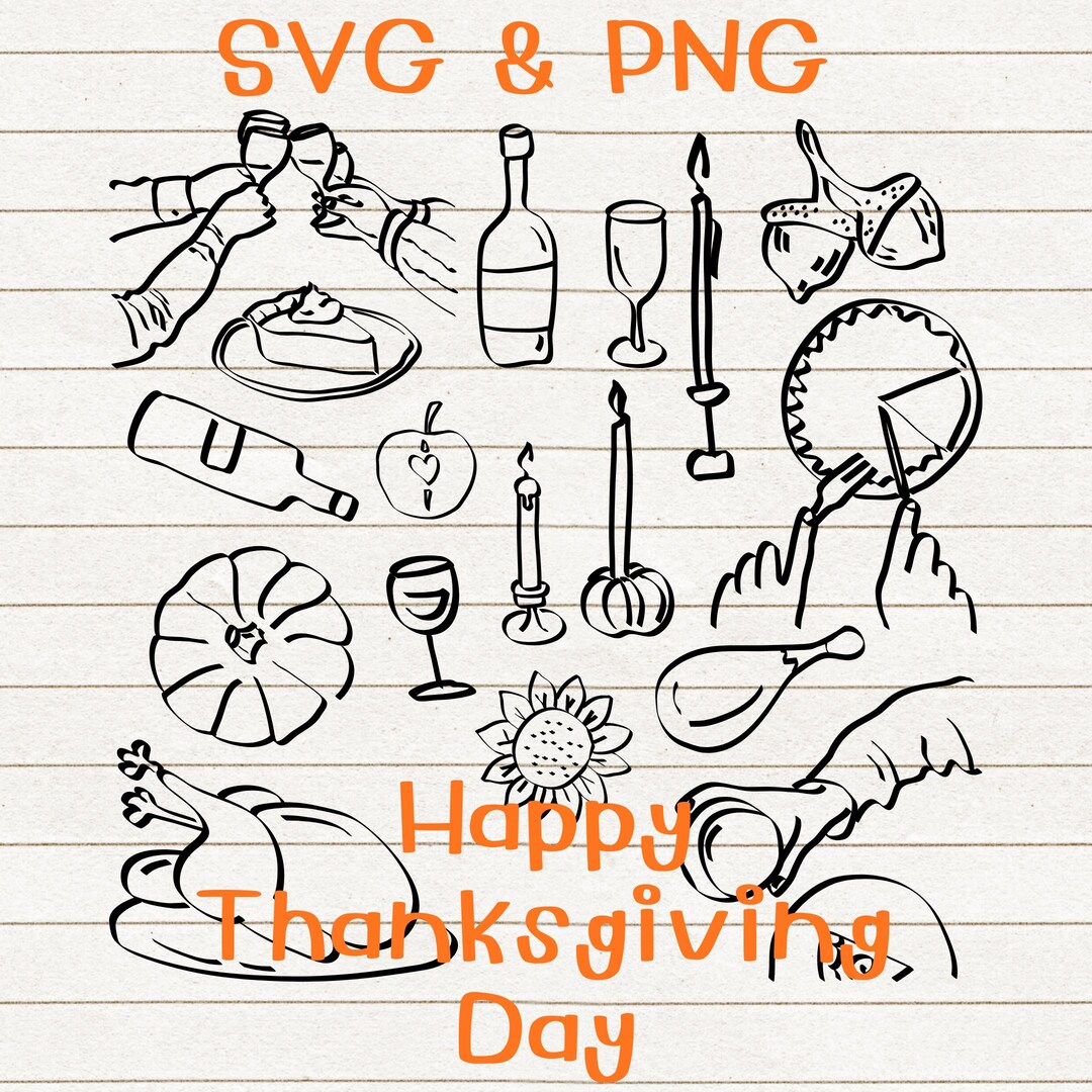 Thanksgiving Doodle Clipart Bundle – 16 Hand-drawn Line Art SVG & PNG ...