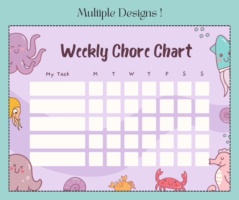 Kids Chore Chart | Printable | Weekly Responsibility Chart | Kids Chore ...