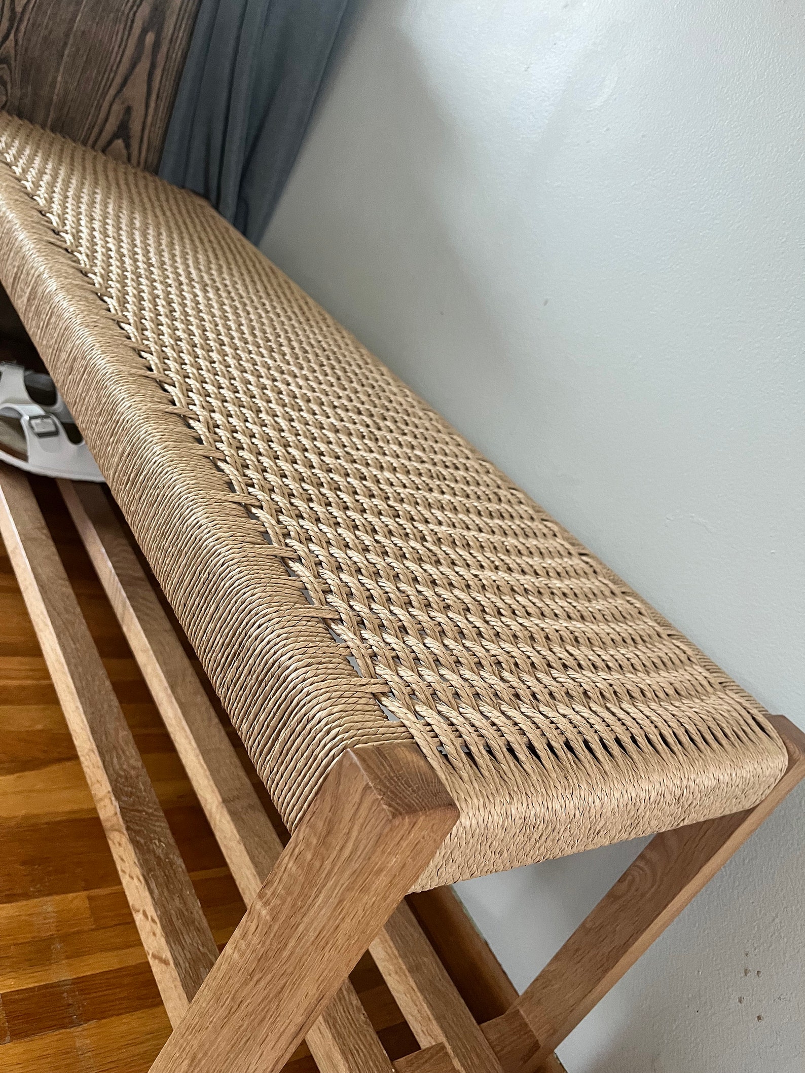 White Oak Danish Cord Bench - Etsy