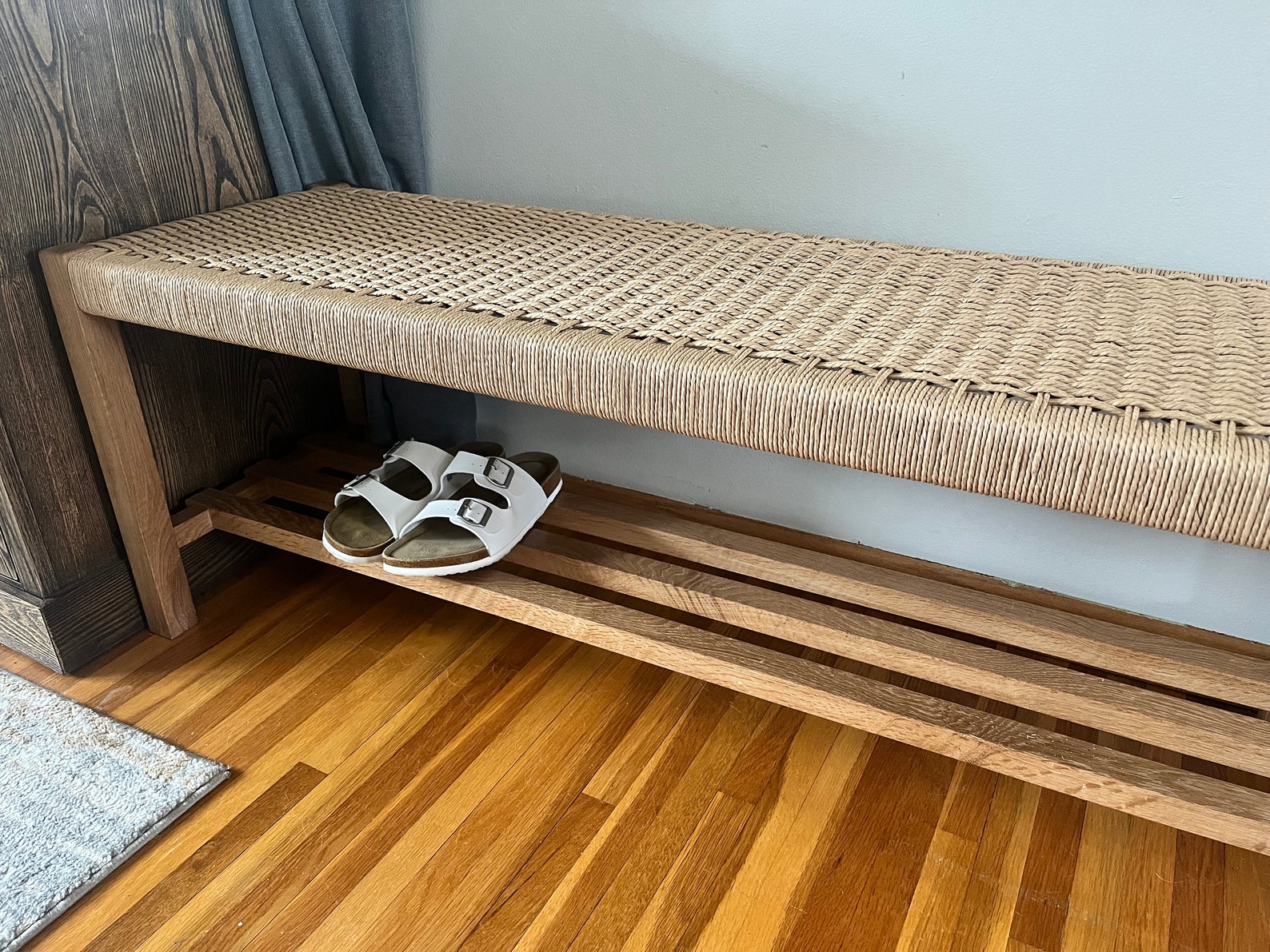 White Oak Danish Cord Bench - Etsy