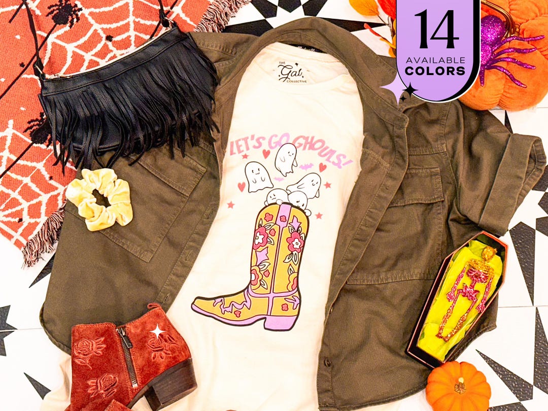 Let's Go Ghouls! Fun Country Halloween Tee, Cute Ghosts & Colorful ...