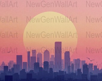 Golden Hour Cityscape Majestic Urban Sunset Digital Art AI Digital ...