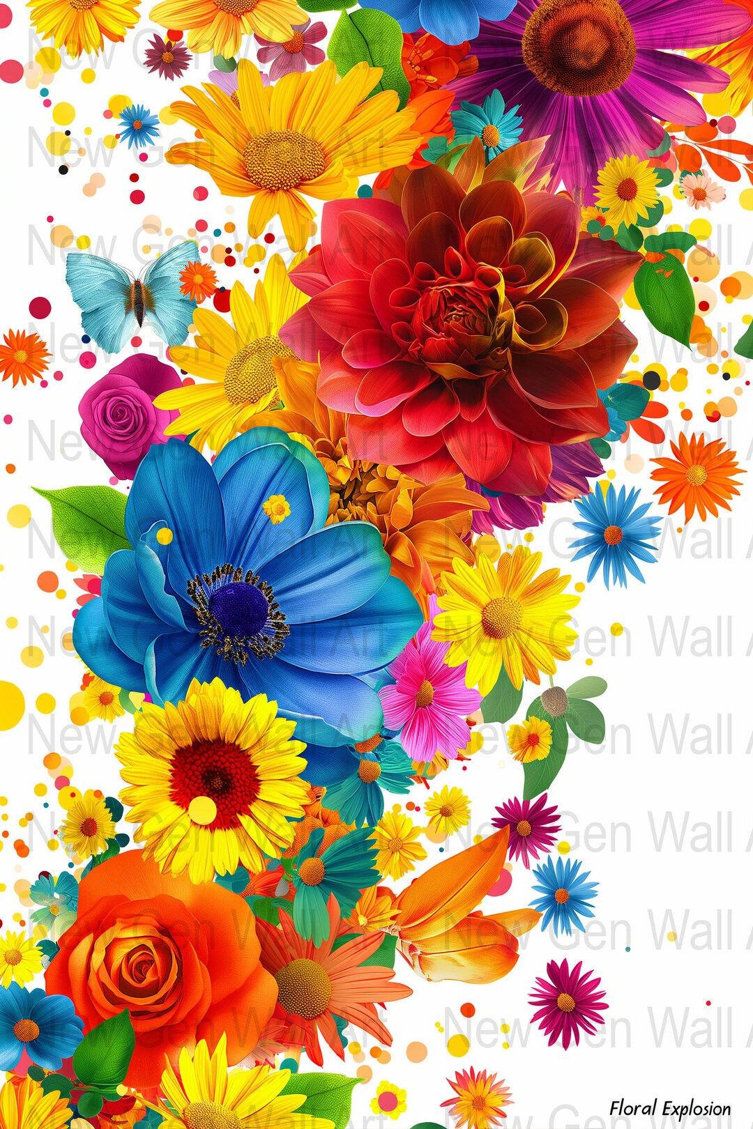 Floral Explosion Digital Art Print, Colorful Flower Bouquet Wall Art ...
