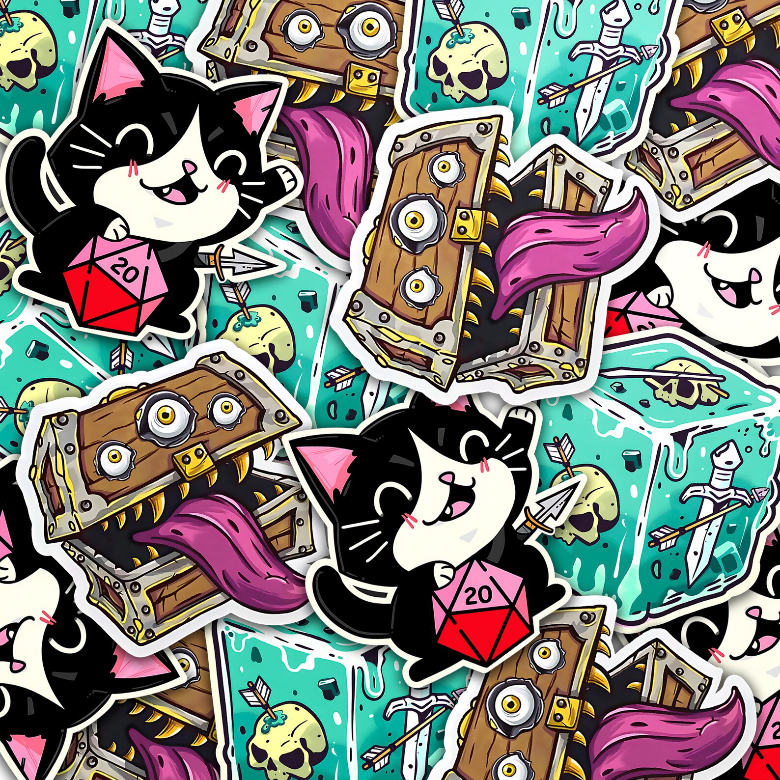 Dungeon Meowster Dnd Sticker, Funny Cat With Dice D20 of Dungeons and ...