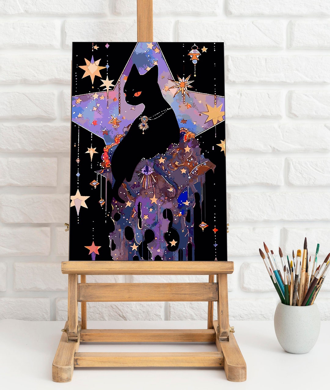 Black Cat Fantasy Paint by Numbers Kit, Acrylic Canvas Art - Etsy