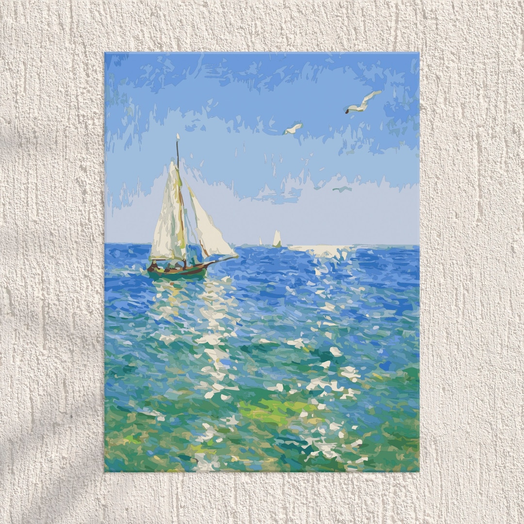 Paint by Numbers Kit Sailboat Ocean Painting on Canvas, Landscape Paint ...