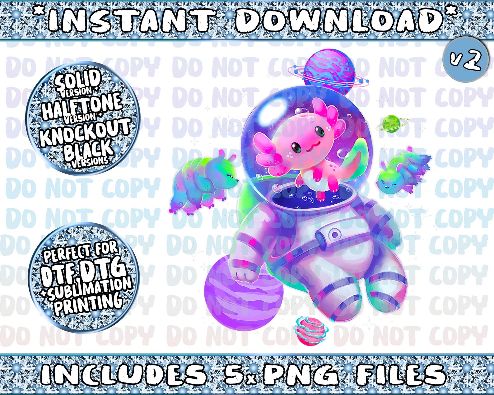 Axolotl Space Astronaut Alien Fish Planet Cute Salamander Moon Png ...