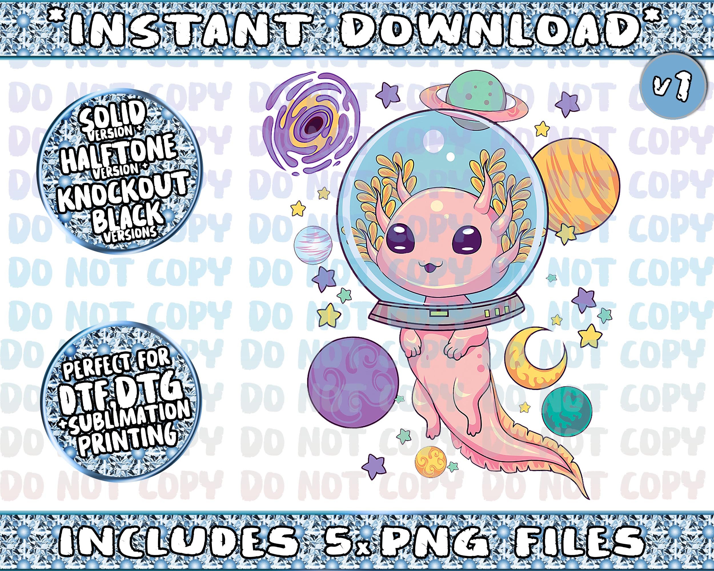 Axolotl Space Astronaut Alien Fish Planet Cute Salamander Moon Png ...