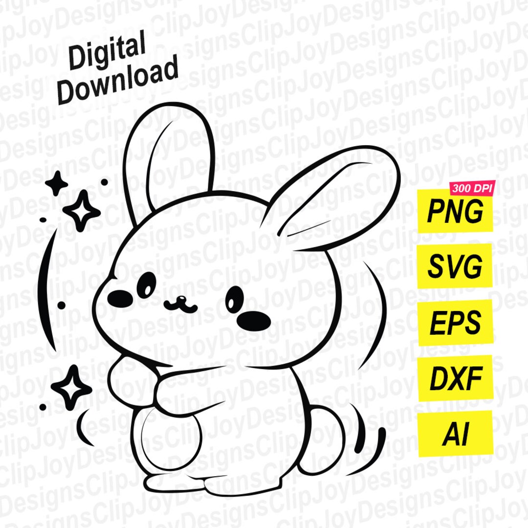 Kawaii Bunny Charmed, Silhouette Vector Image Illustration, Digital ...