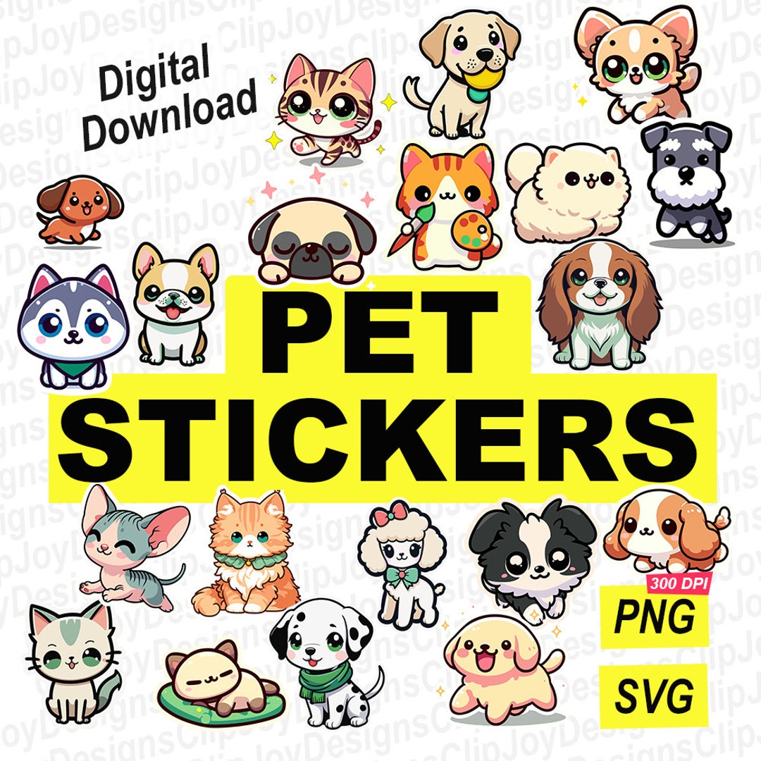 Cute Pet Stickers, Adorable Pet SVG Files, Cute Stickers, Commercial ...