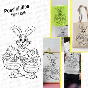 Smiling Rabbit and Baskets, Silhouette Vector Image Illustration ...