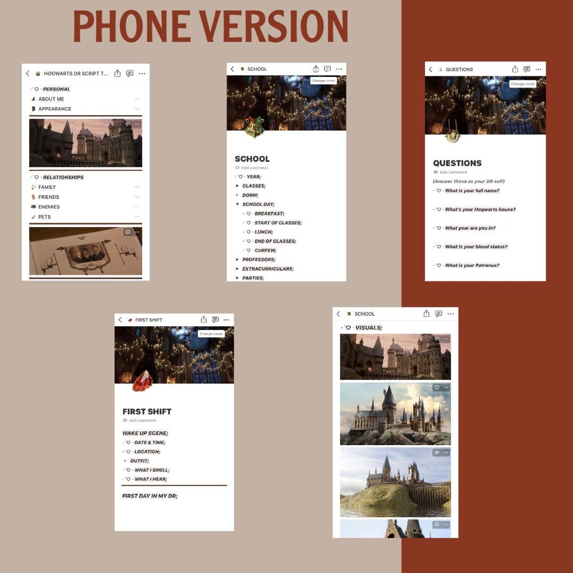 Hogwarts DR Shifting Script Template, Shifting Script, Notion Template, Shifting Script Template ...