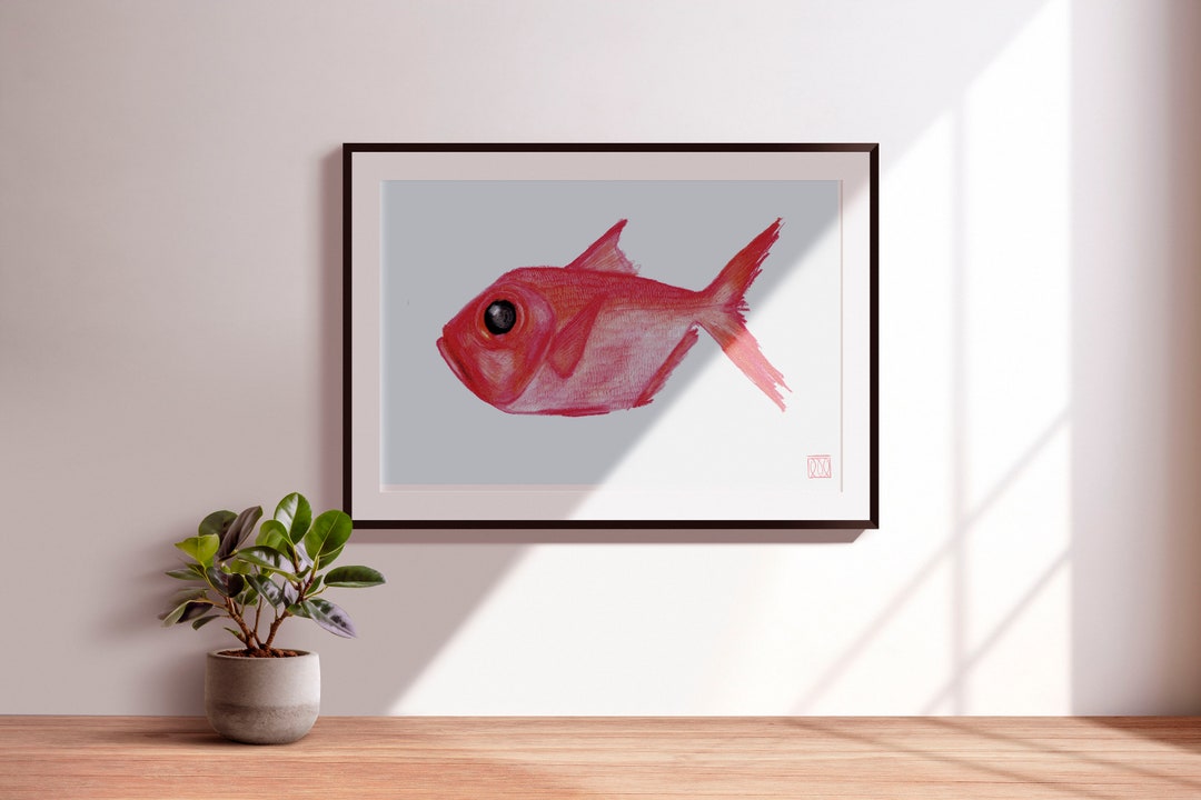 Splendid Alfonsino Oil Pastel Digital Fish Print Handcrafted Artwork ...