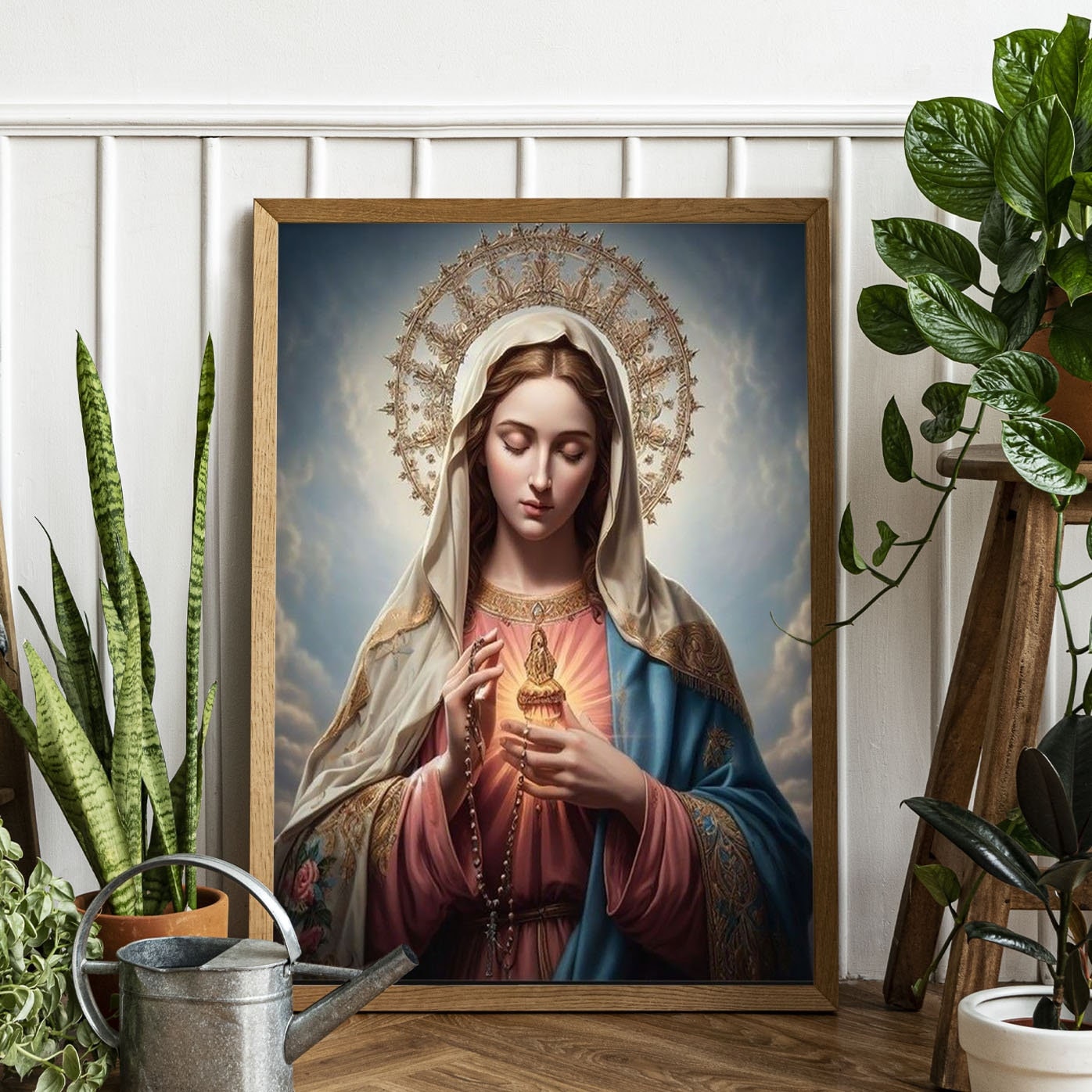 Virgin Mary Art Canvas Print Blessed Virgin Mary Wall Decor Religious ...