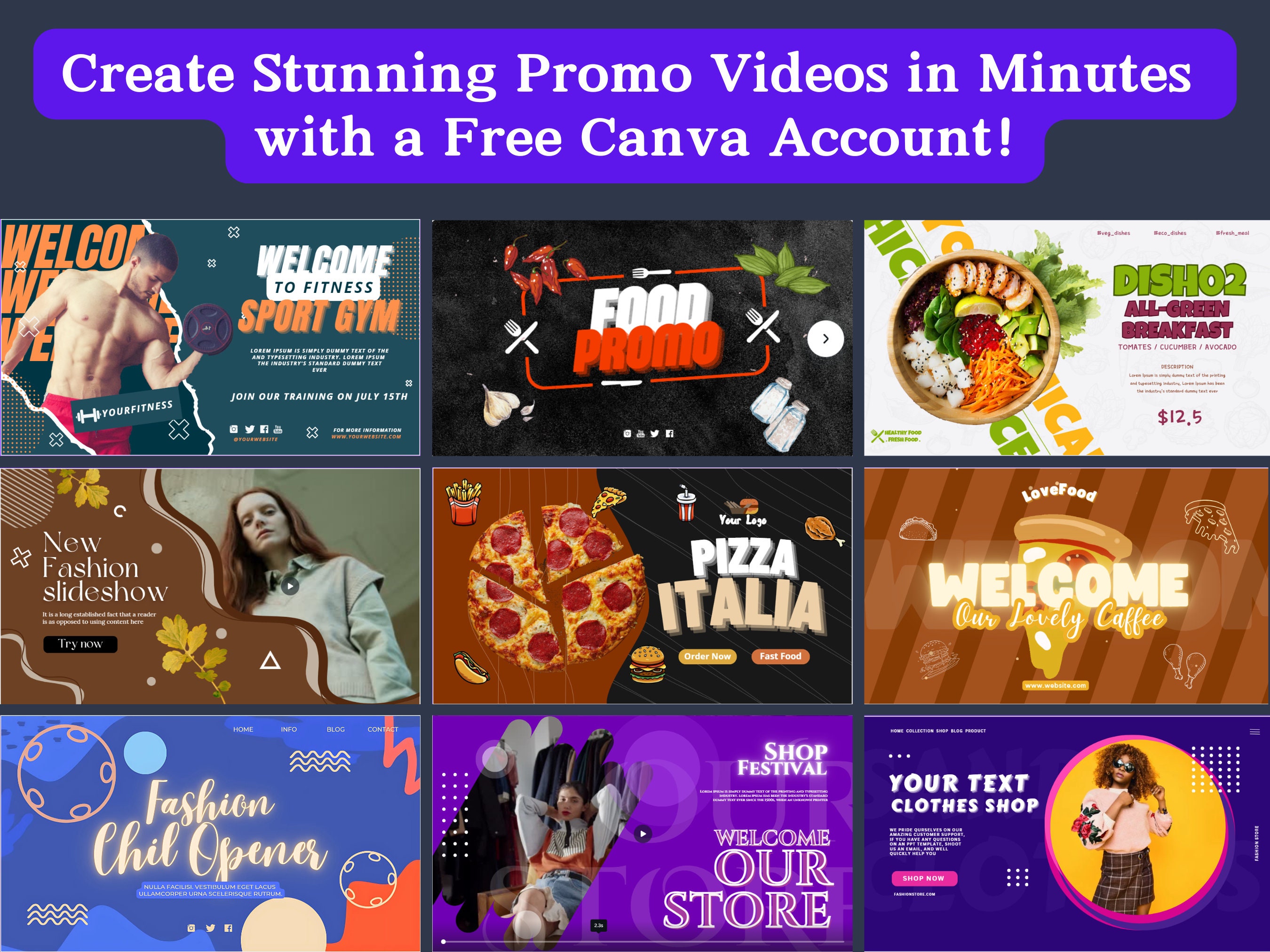 PLR 50 Canva Editable Small Business Promo Video Templates + 240 Social ...