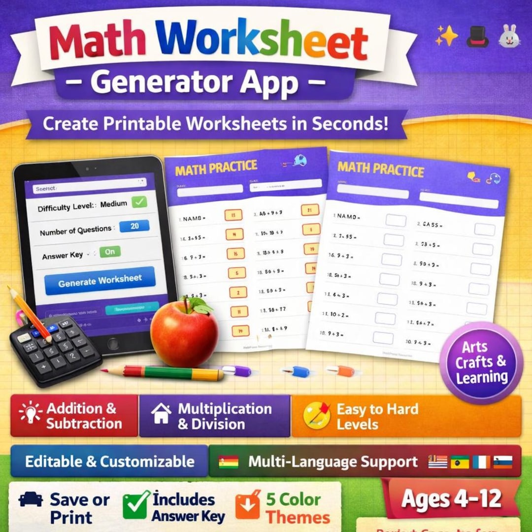 Math Worksheet Generator App | Printable Add, Subtract, Multiply ...