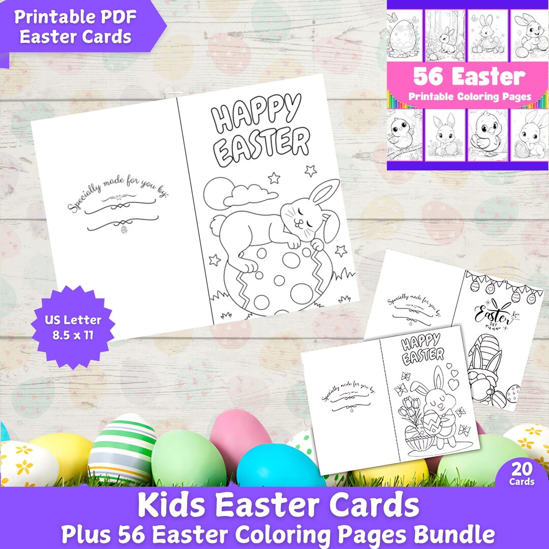 20 Easter Coloring Cards for Kids | Printable Bunny, Egg & Spring Cards ...