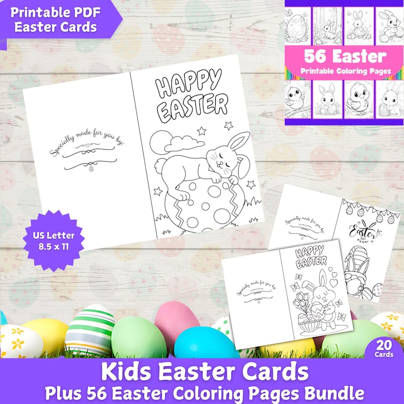 Easter Coloring Cards for Kids | Bunny, Egg, Spring (PDF) - Etsy