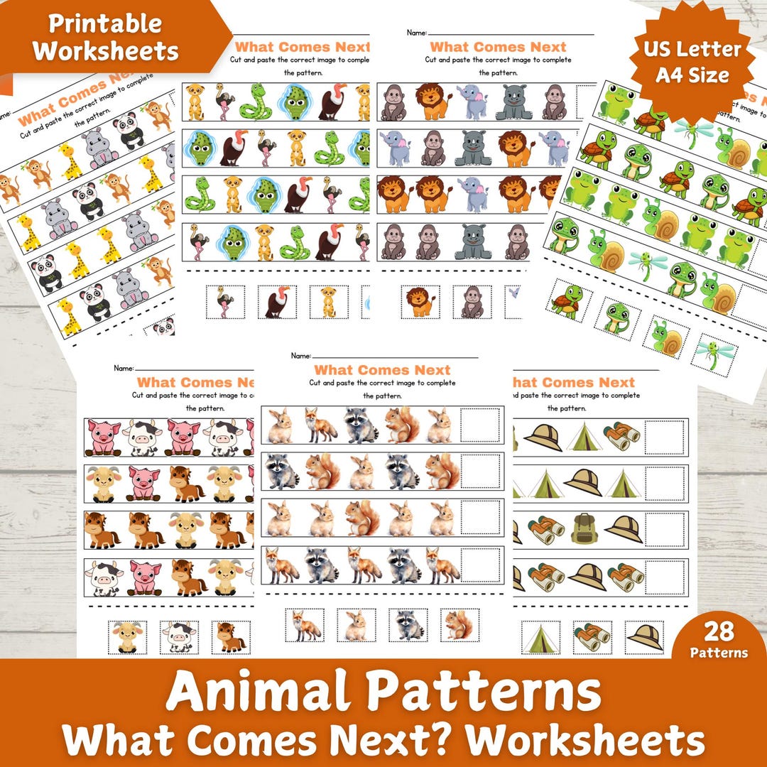 Animal Pattern Worksheets – Preschool Sequencing & Math (digital ...