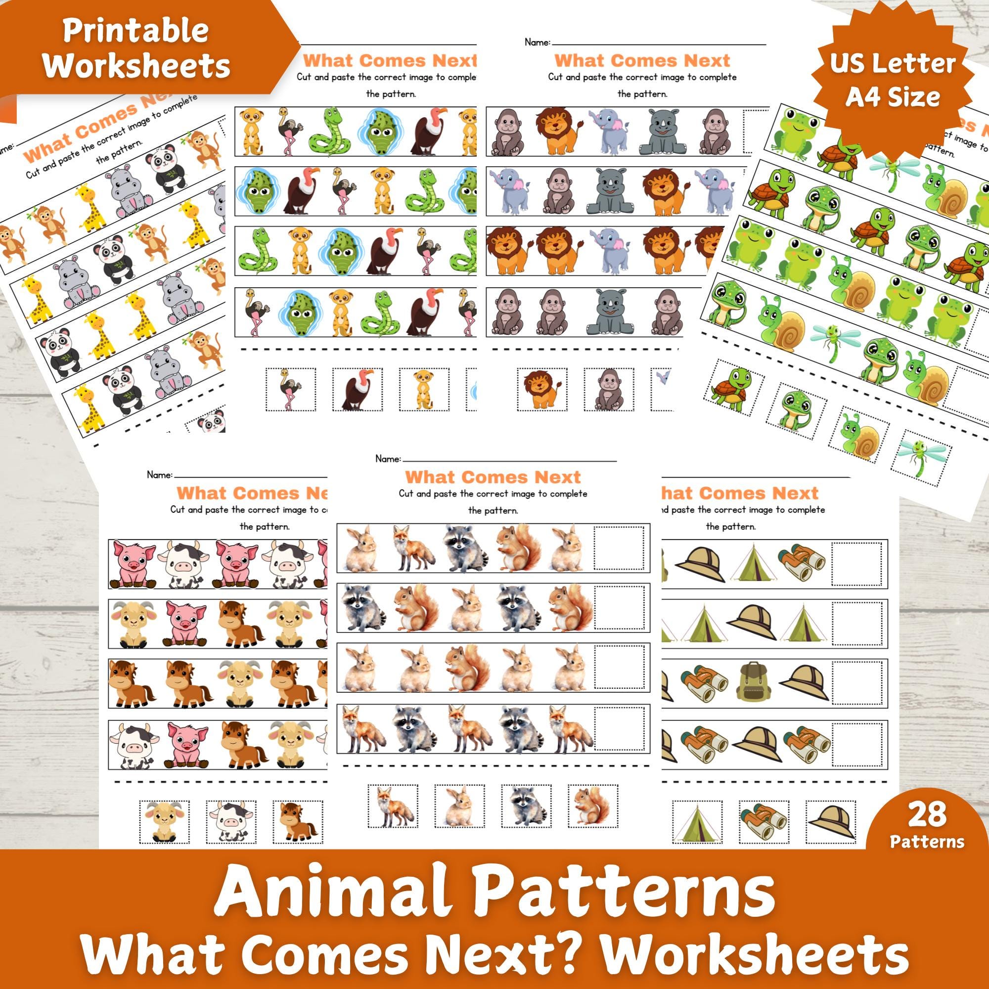Animal Pattern Worksheets – Preschool Sequencing & Math (digital ...