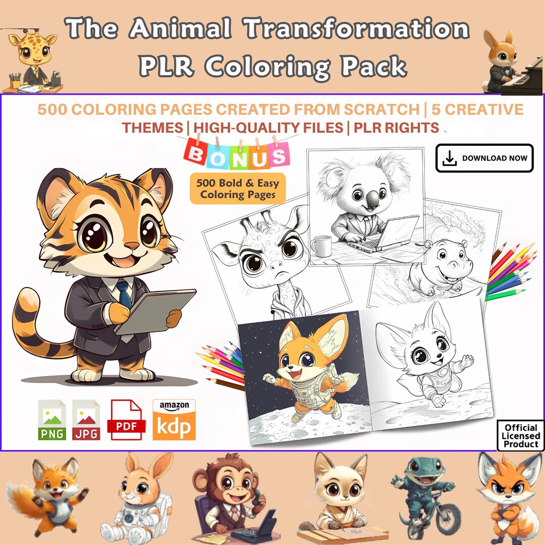 500+ Animal Coloring Pages Bundle | Kids & Adults (PLR MRR Rights) - Etsy