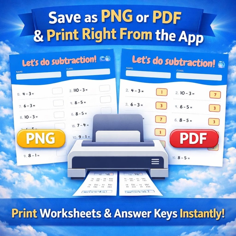 Math Worksheet Generator App | Printable Add, Subtract, Multiply ...