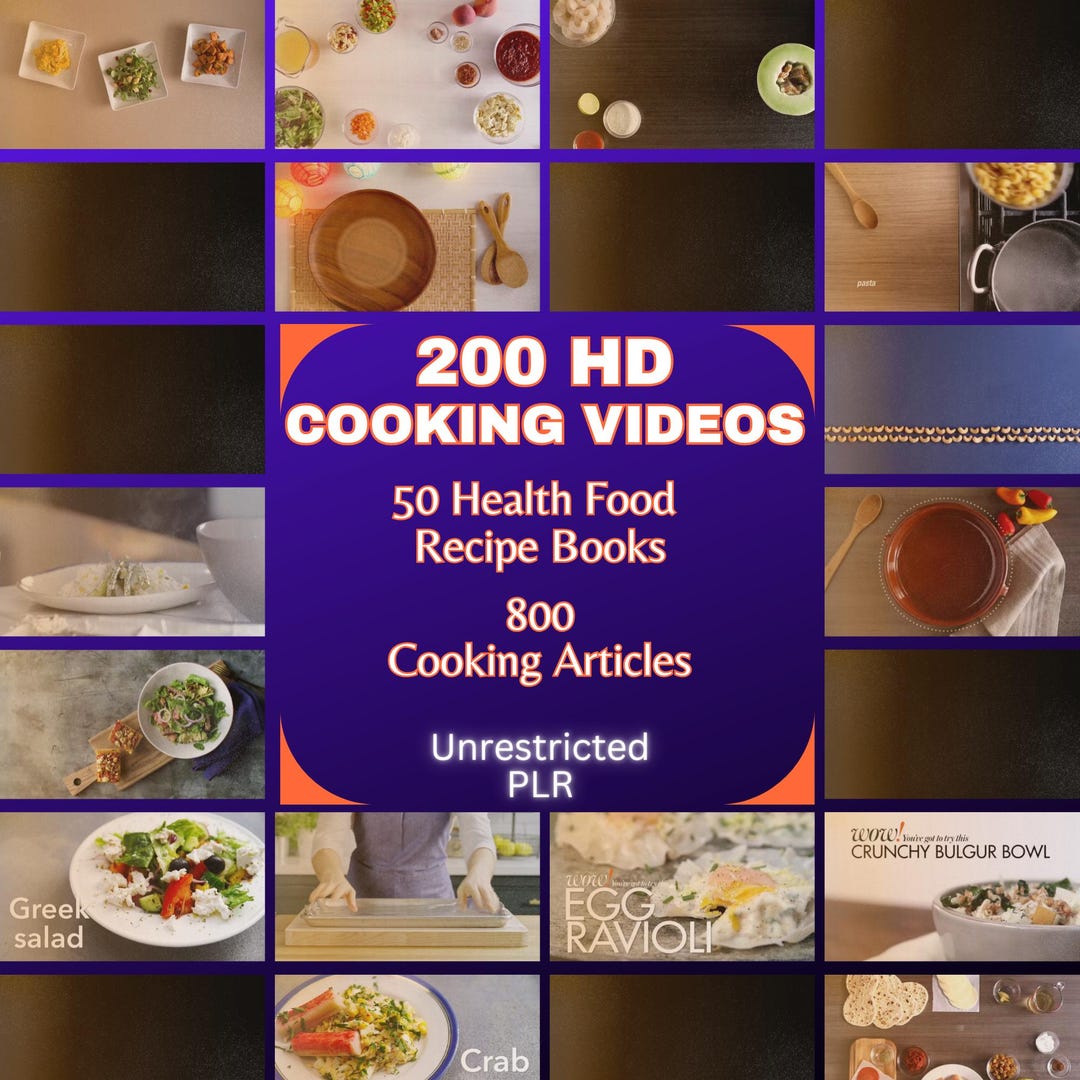PLR 200 Cooking Videos + 50 Recipe Ebooks - 800 Articles With PLR ...