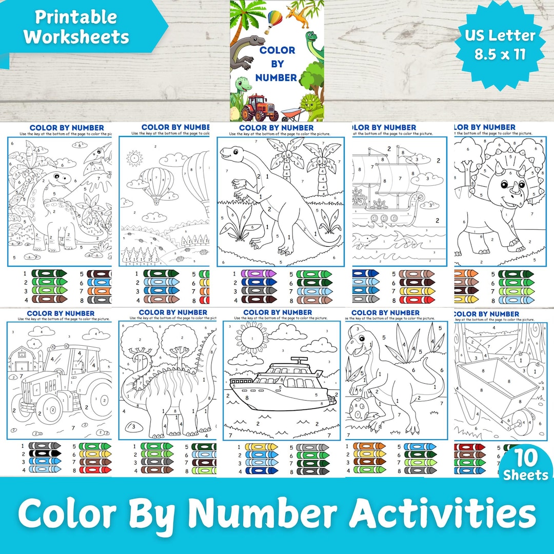 Color by Number Worksheets for Kids | Printable Activity Pages (PDF) - Etsy