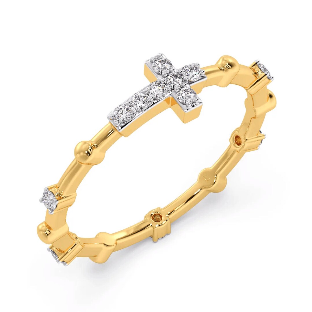 14k Gold Cross Ring Sideway Cross Ring Religious Jewelry Diamond Stacking Ring 18k Dainty ...