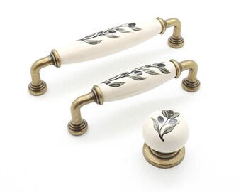 Porcelain Handle, Floral Pattern Handle, Turquoise Porcelain Drawer ...