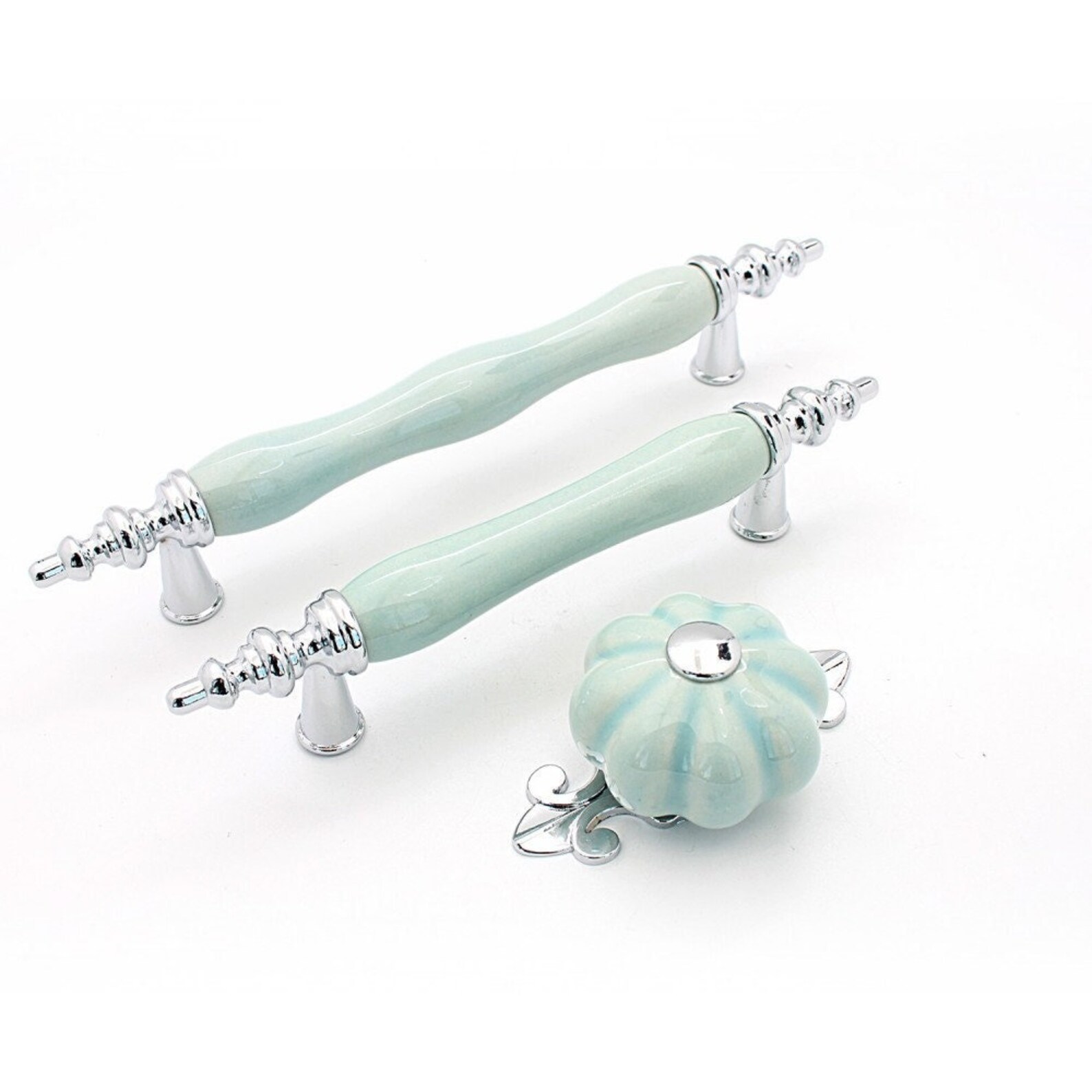 Porcelain Handle, Floral Pattern Handle, Turquoise Porcelain Drawer ...