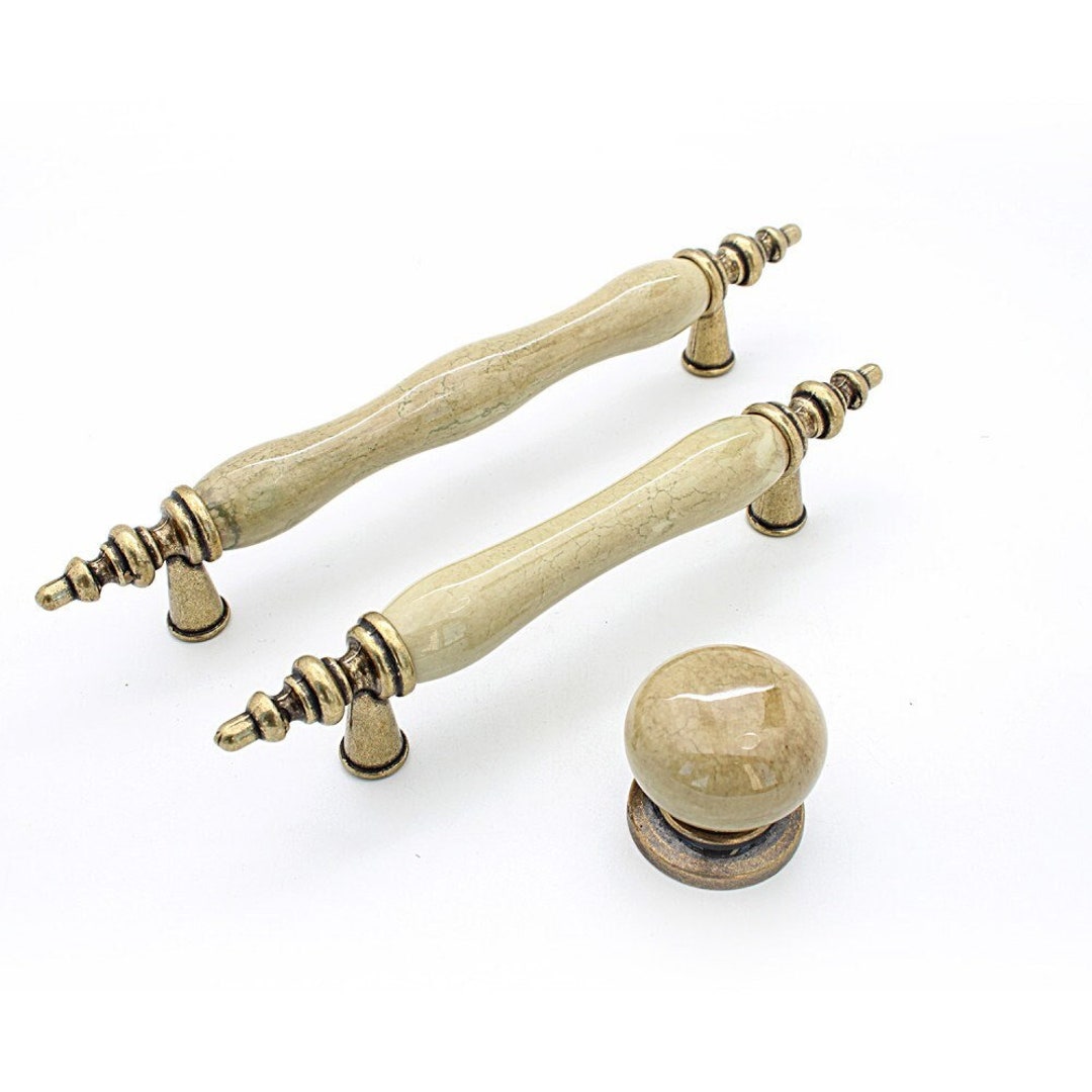 Porcelain Handle, Antique Gold Handle, Beige Porcelain Drawer, Knobs ...