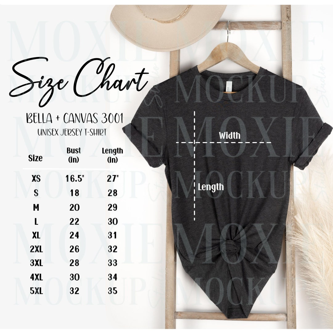 Bella Canvas 3001 Size Chart, 3001 Size Chart, T-shirt Size Chart ...