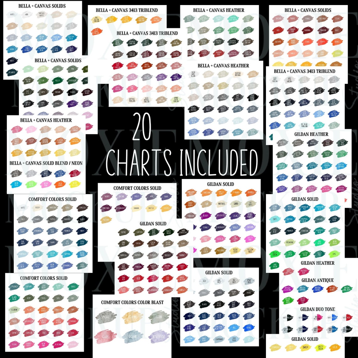 Color Chart Bundle, Current Color Guides, Bella Canvas, Gildan ...