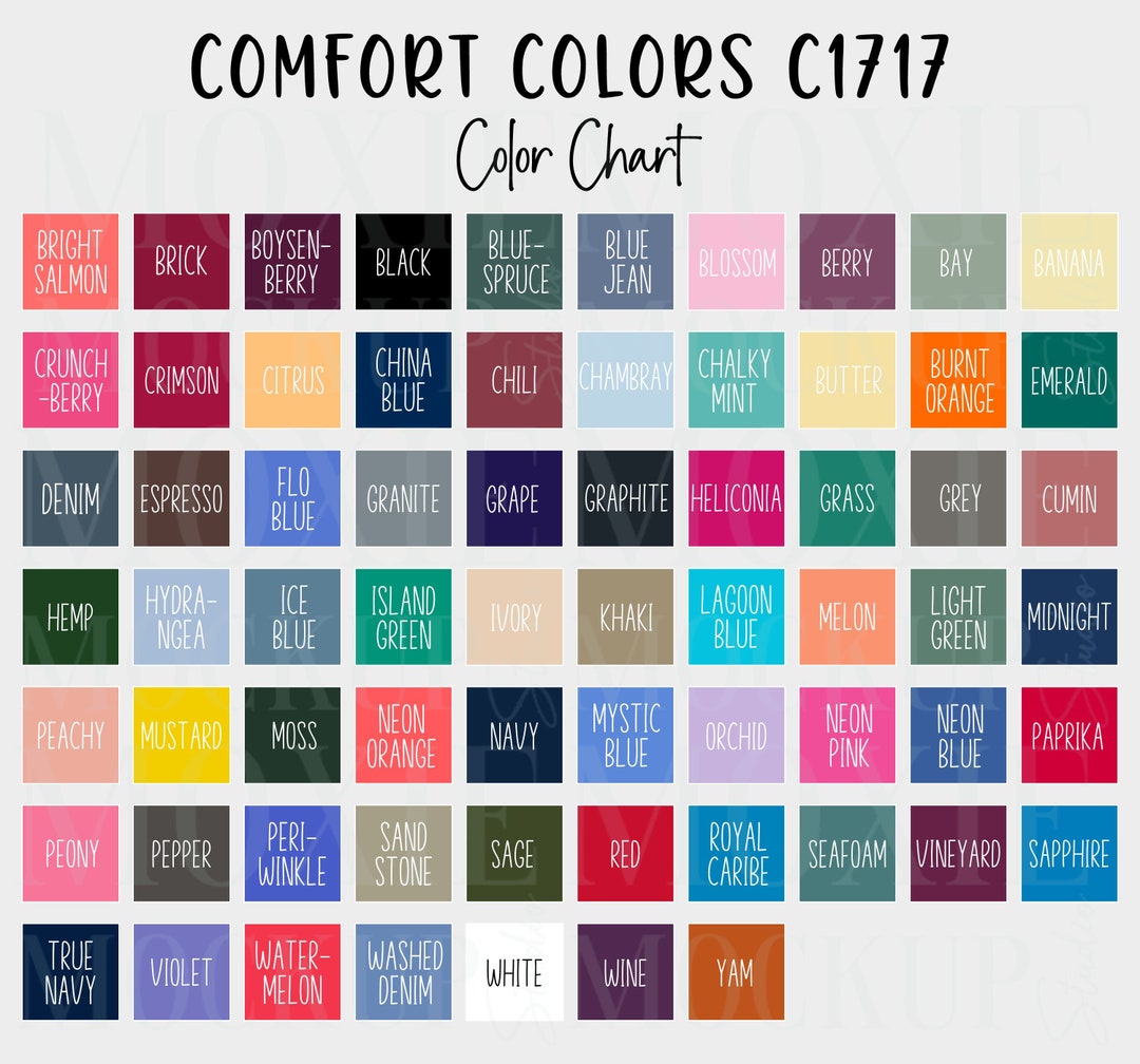 CURRENT Comfort Colors 1717 Color Chart, Tshirt Color Guide,instant ...