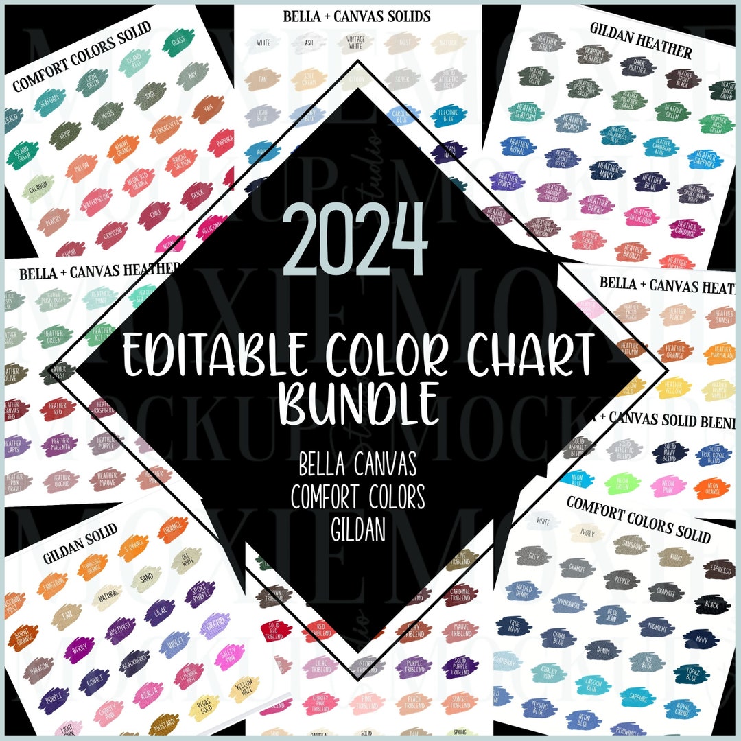 Color Chart Bundle, Current Color Guides, Bella Canvas, Gildan ...