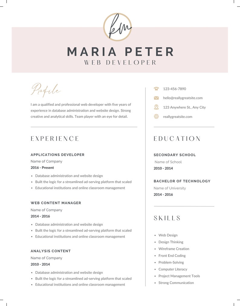 Simple Resume Template - Etsy