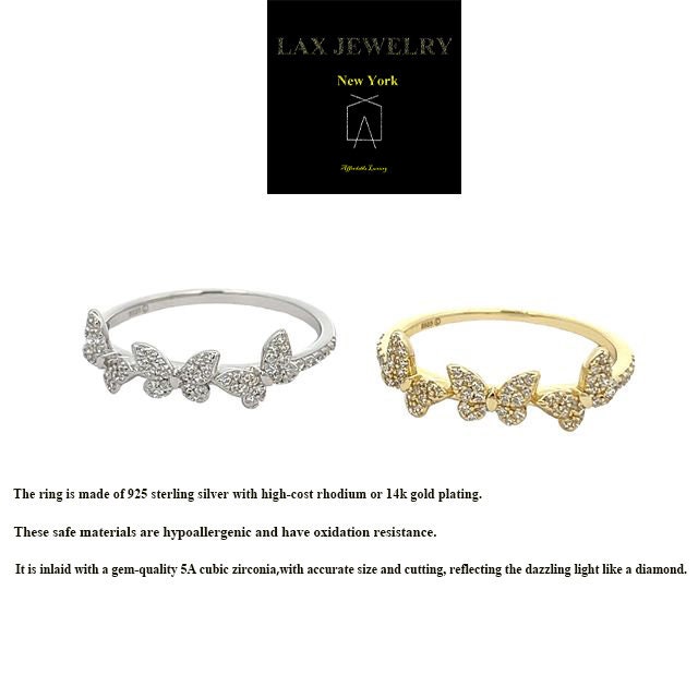 3 Butterflies 925 Sterling Silver Rings With14k Gold Plated and ...